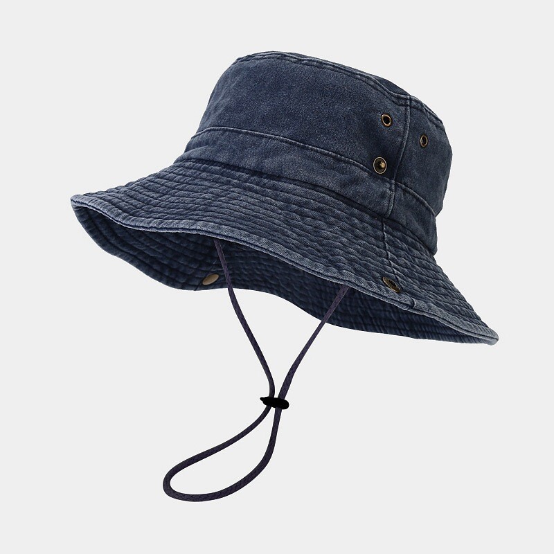 Men Bucket Hat with String Wide Brim Fishing Hiking Sun Protection Cap ...