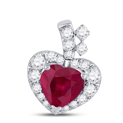 Natural Ruby Heart & Diamond Pendant 10k White Gold Charm | eBay