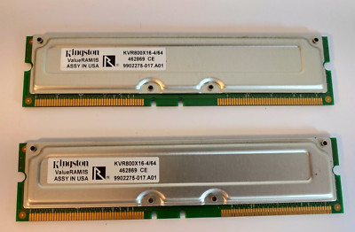 64MB Kingston Non-Ecc PC800 800MHz Kvr800x16-4/64 Rimm Memory x 2 Kit ...