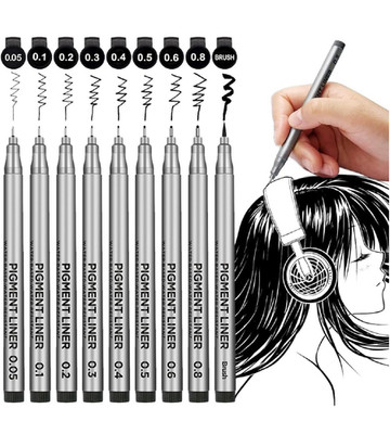 Precision Micro-Line Pens Set of 9 Black Micron Fineliner Ink Pens ...