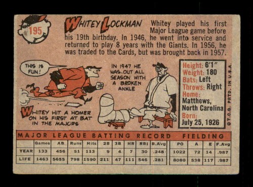 1958 Topps #195 Whitey Lockman VGEX X2685475 | eBay