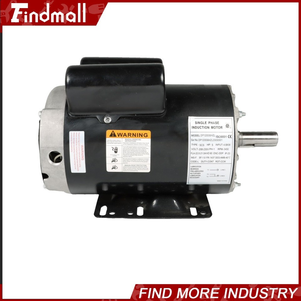 5HP Compressor Duty Electric Motor 230V 1 Phase 3450 RPM 56 HZ/143T 7/8 ...