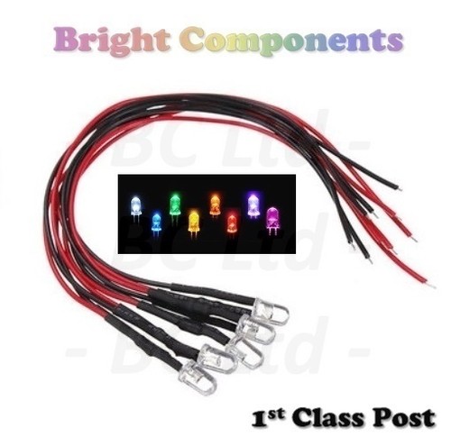 Pre-Wired LEDs 3mm/5mm/10mm Ultra Bright : 9V ~ 12V : Various Colours ...