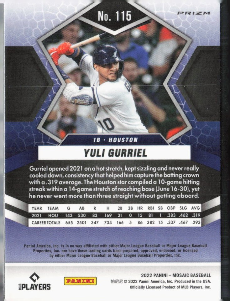 2022 Panini Mosaic #115 Yuli Gurriel Silver Prizm Houston Astros | eBay
