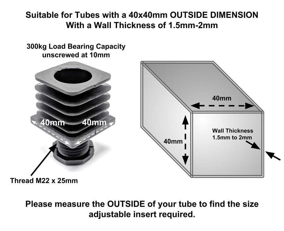 Square Tube Inserts - Height Adjustable - Weight Rated - Made in ...