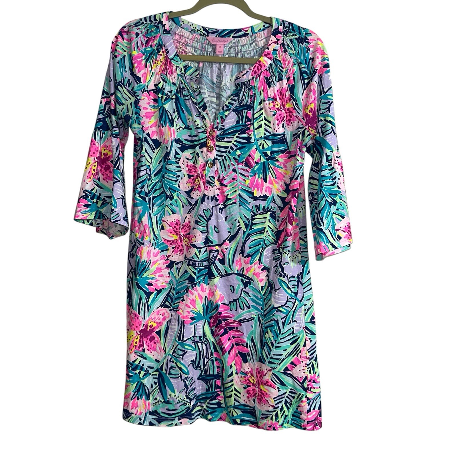 Lily pulitzer Women’s Sz XS Lima Peru Print 100% Cotton Pink Blue 3/4 ...