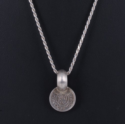 STERLING SILVER FOREIGN COIN PENDANT STERLING CHAIN NECKLACE 925 FINE ...