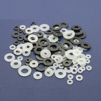 FLAT NYLON (Plastic) WASHERS WHITE & BLACK M2 M2.5 M3 M4 M5 M6 M8 M10 ...