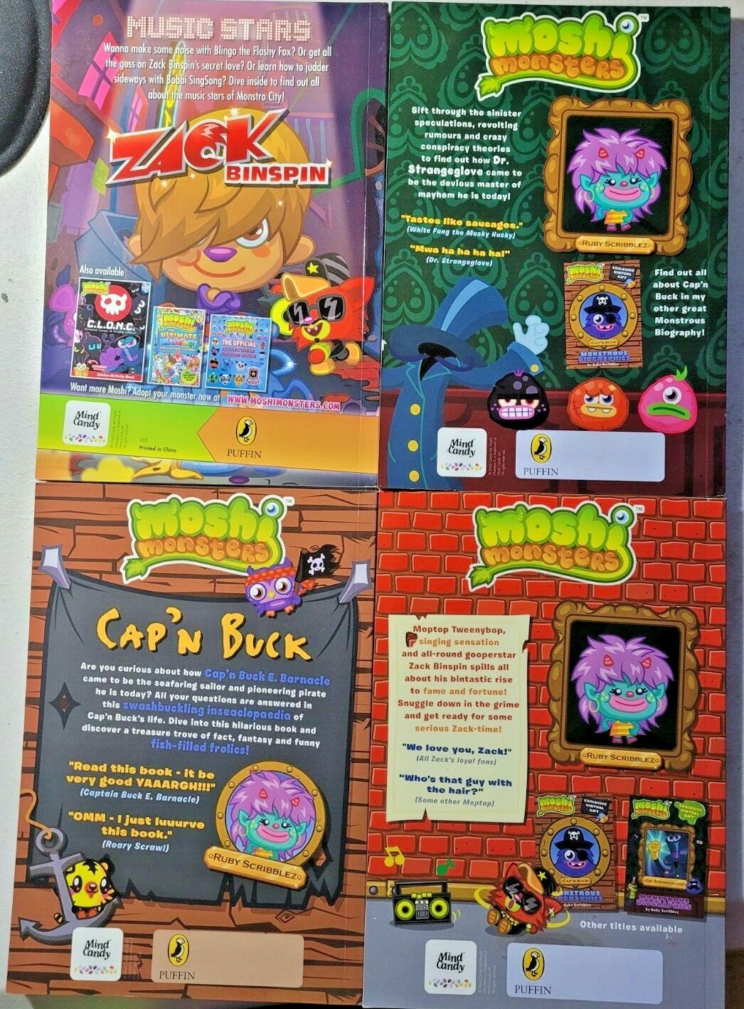 Moshi Monsters, 4 Books, Music Stars, Zack Binspin, Cap' N Buck, DR ...