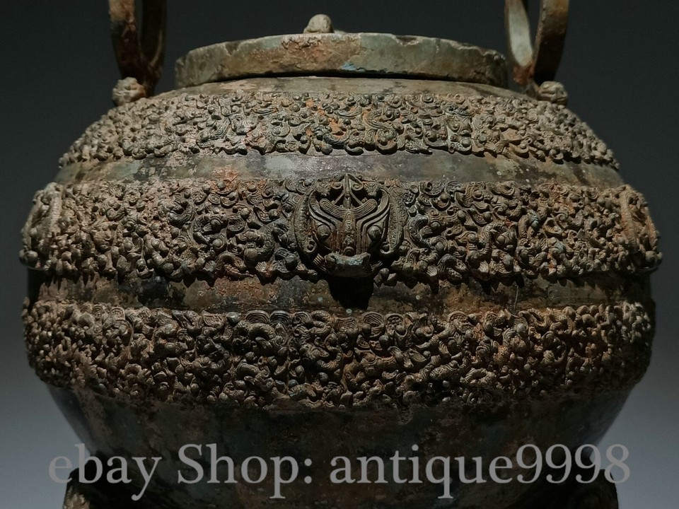 Old Chinese War Dynasty Bronze Ware Beast Face 3 Leg Ding Incense ...