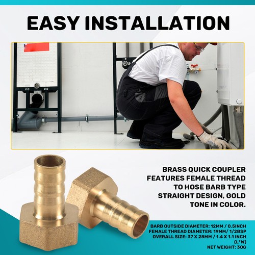 12mm Hose Barb 1/2BSP Female Thread Joint Connector Adapter Gold ...