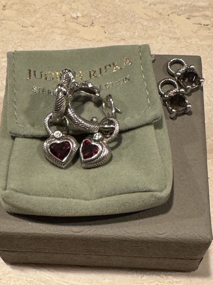 Judith Ripka Sterling Hoop Earrings And Set Of Two Gemstone Charms | eBay