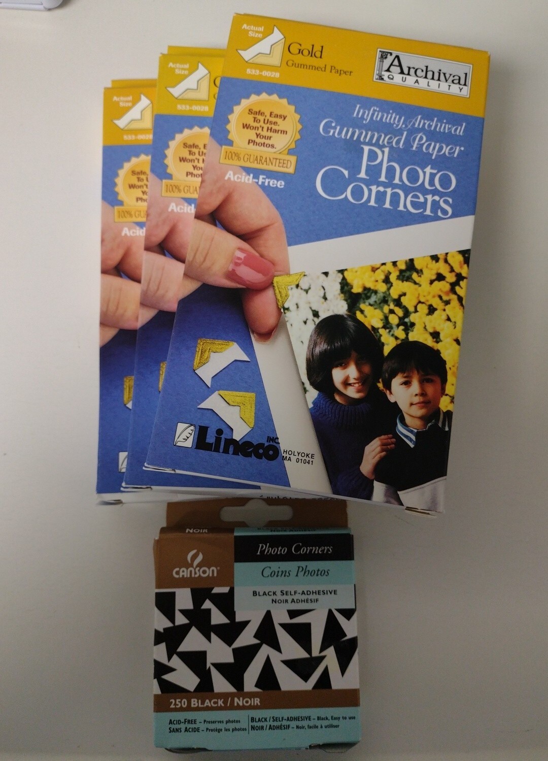 Paper Photo Corners Lineco Self-Adhesive Acid Free Gold Black Sealed | eBay
