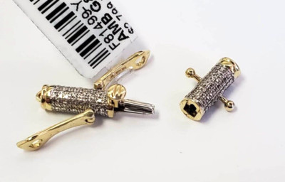 10K Yellow Gold Diamond Box Clasp Barrel Accessory 4MM Pave Set Double ...