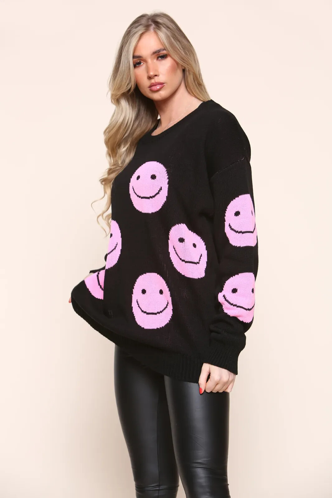 Women's Ladies Christmas Oversize Knitted Sweater Smiley Faces Baggy ...