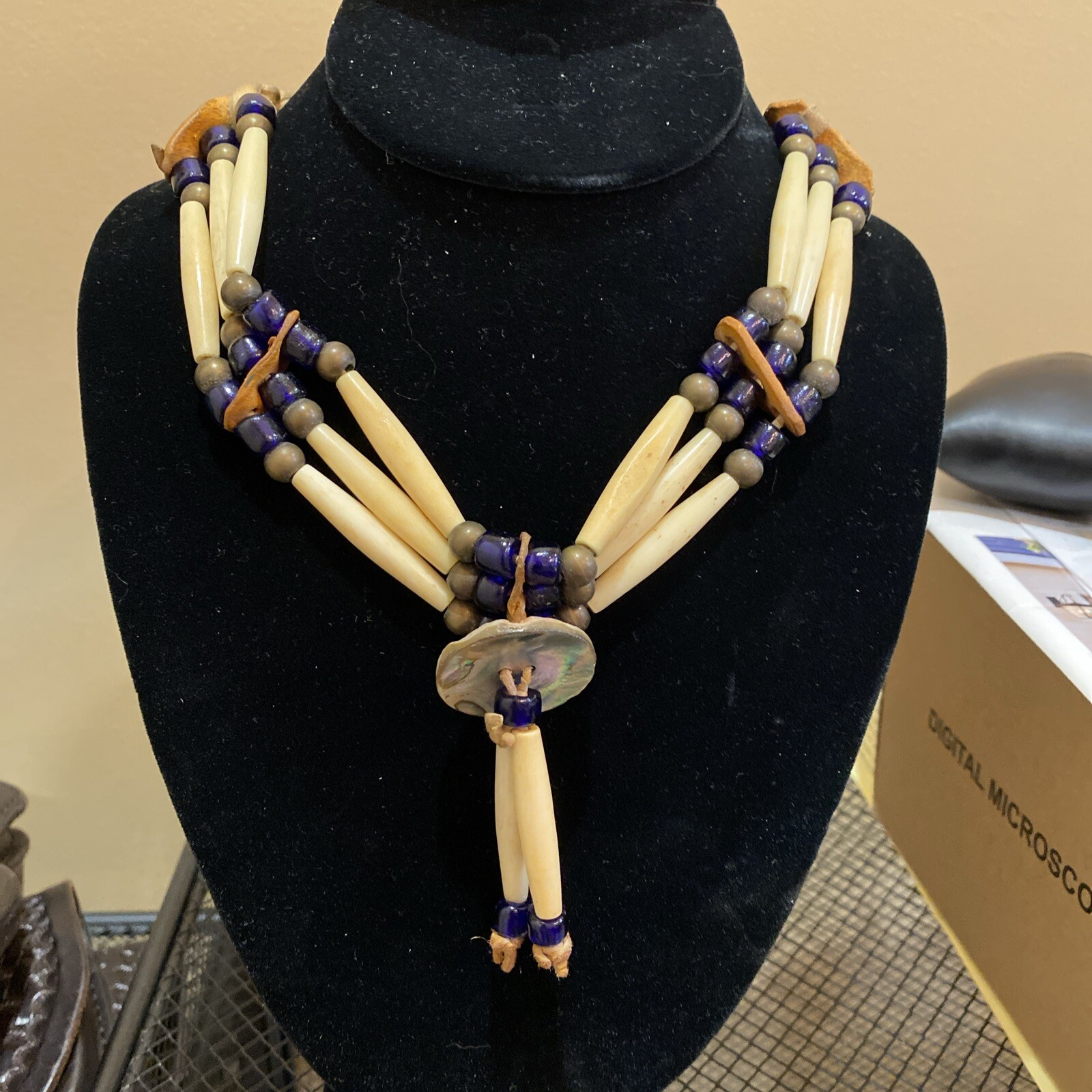 Native American Indian Pipe Choker Necklace 3 Row 27 … - Gem