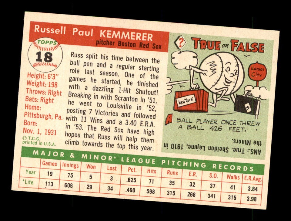 1955 Topps #18 Russ Kemmerer NM-MT | eBay
