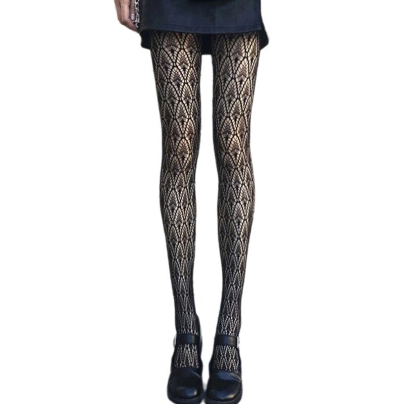 Women Geometric Pattern Mesh Tights Hollowed Sheer Fishnet Pantyhose ...