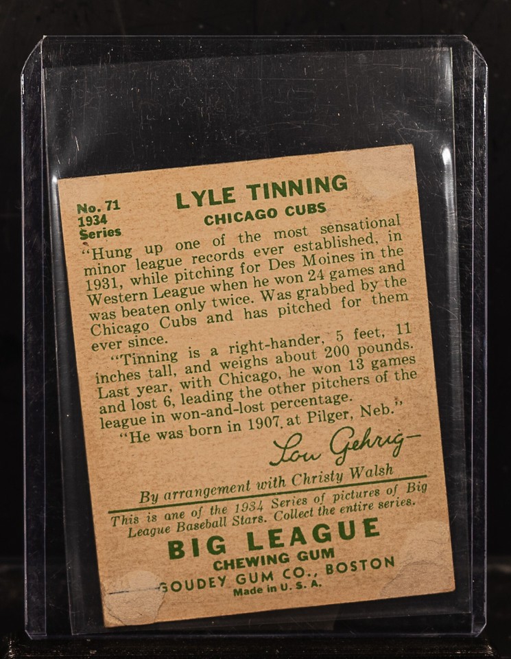 Lyle Tinning 1934 Goudey Big League Chewing Gum 71 Lou Gehrig Says | eBay