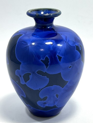 Vintage Louise Reding 5” Crystaline Glaze Crystal Formation Vase Blue ...