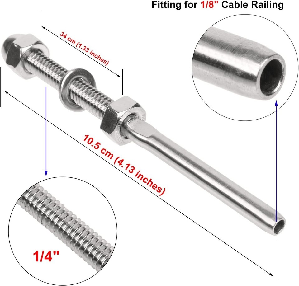 50X T316 Swage Threaded Tensioner for 1/8" Cable Railing Systems ...