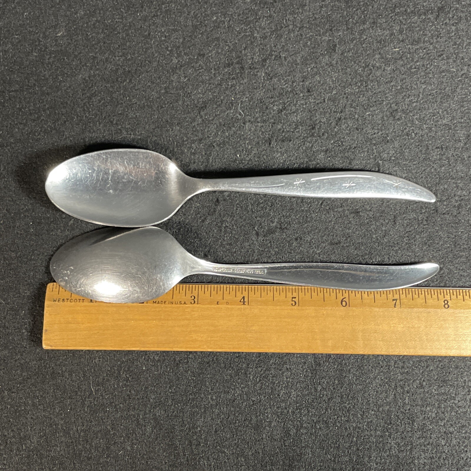 Vintage Superior Stainless USA 2 Serving Spoons 3 Star Atomic Pattern ...