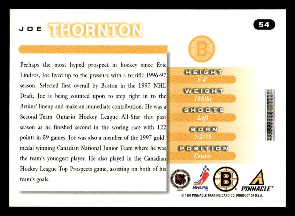 1997-98 Score #54 Joe Thornton | eBay