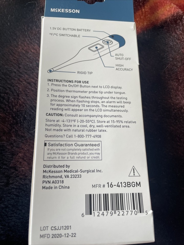 McKesson Oral Digital Thermometer Stick Digital Display 16-413BGM 1 pc ...