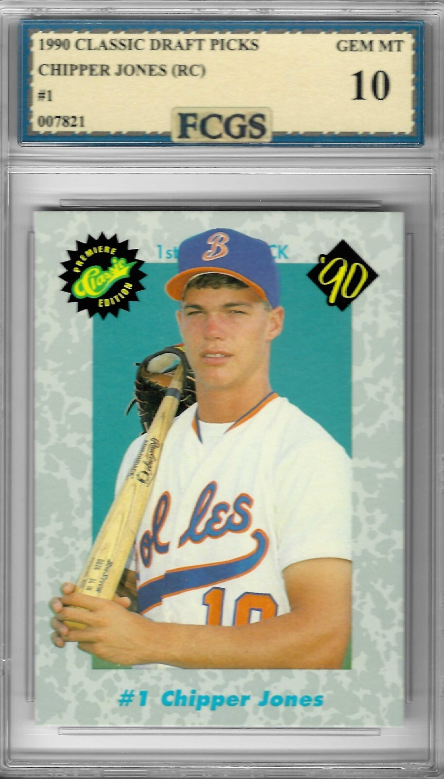 1990 Classic Draft Picks Chipper Jones RC #1 Graded FCGS 10 GEM MINT ...
