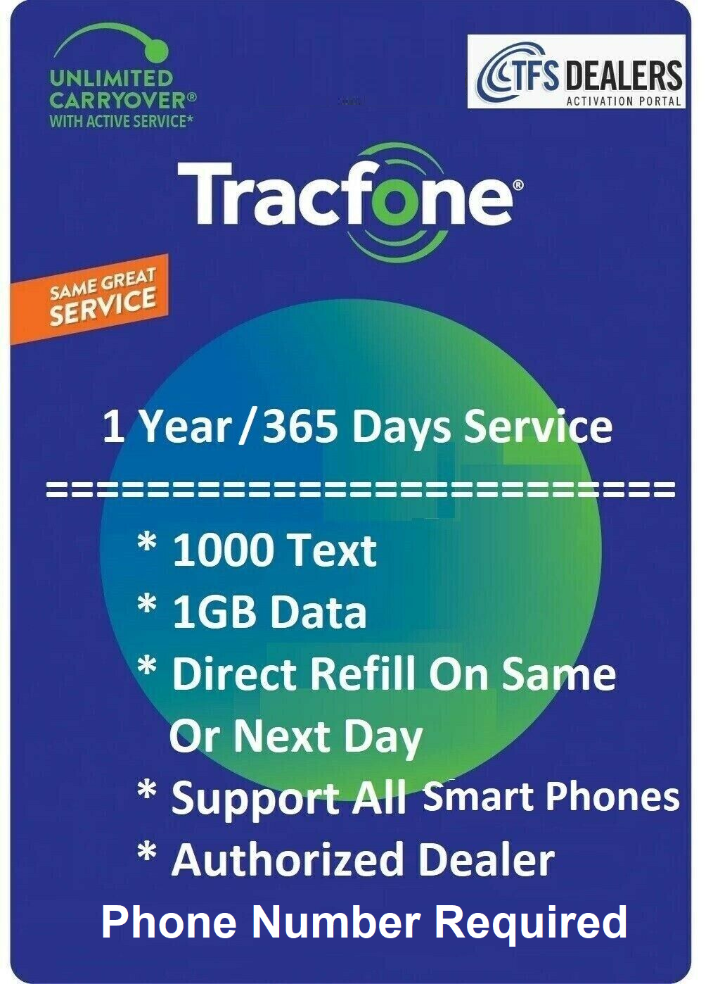 TracFone 1 Year / 365 Days + 1000 Text + 1GB Data, Direct Refill ...