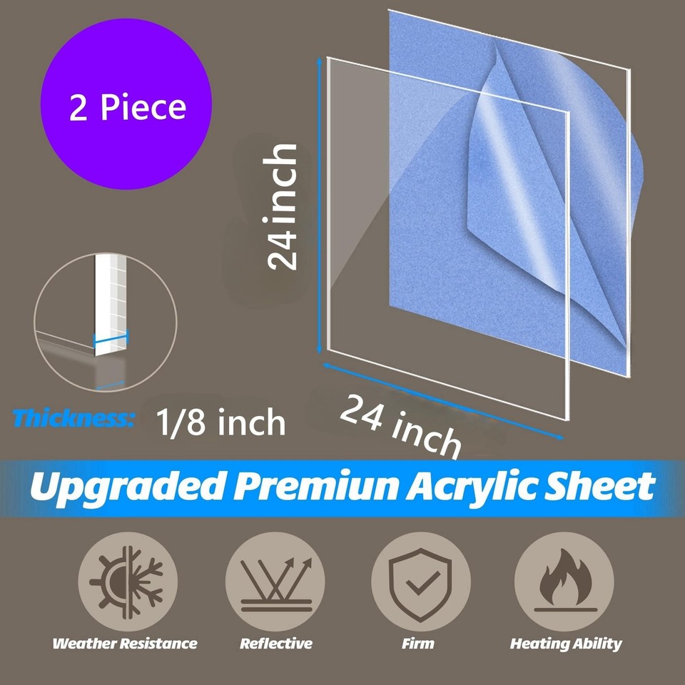 Plexiglass Sheets - 24x24 Inches, 1/8 Inch (3mm) Thick, Clear Cast ...