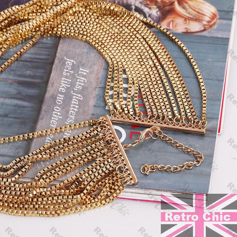 SLINKY DRAPE BIG NECKLACE statement LAYERED LIQUID CHAINS gold/silver ...