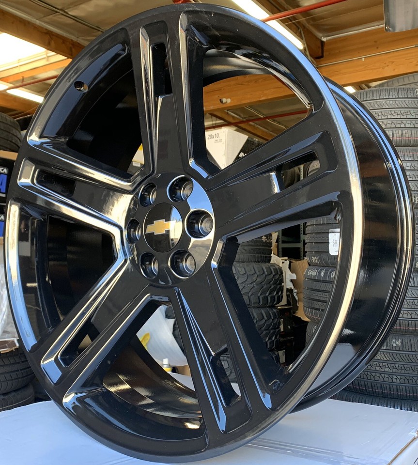26” BLACK Wheels With TIRES fits CHEVY Silverado Tahoe GMC Sierra Yukon ...