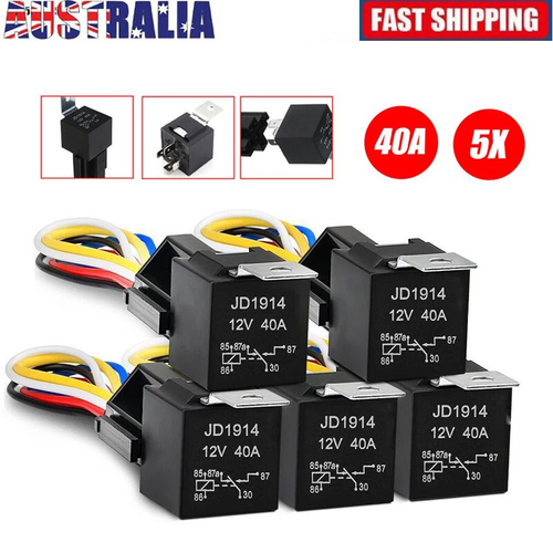 5Pcs 12V 40 Amp Car SPDT Relay DC 5 Pin 5 Wires W/ Harness Socket ...