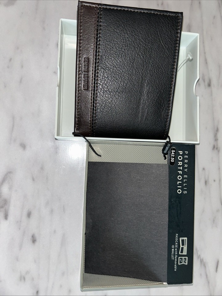 Men’s Perry Ellis Portfolio Bifold Wallet Passcase Premium Brown ...