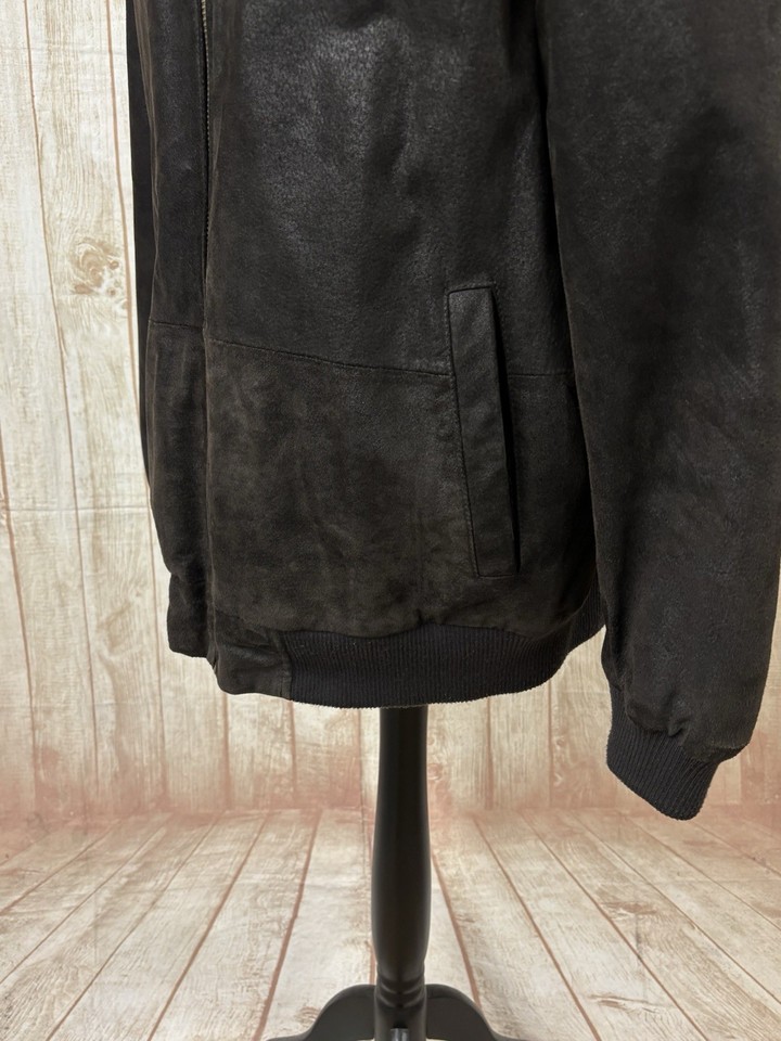 Barneys Originals Men's XL Brown Leather Bomber Jacket Coat Quilted ...