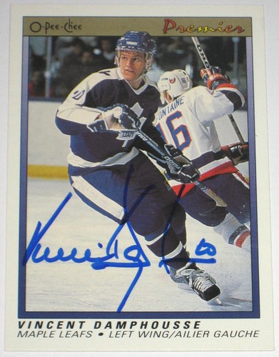 VINCENT DAMPHOUSSE SIGNED O-PEE-CHEE PREMIER TORONTO MAPLE LEAFS CARD ...