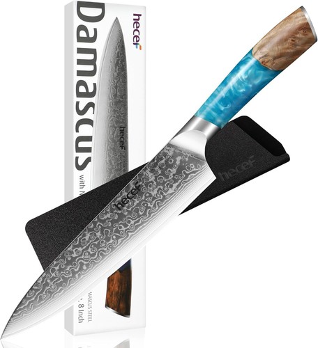 Hecef 8in Damascus Chef Knife Professional Japanese VG10 Steel Extra ...
