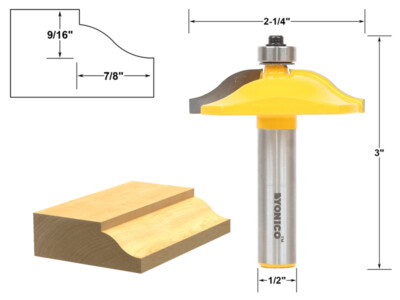 2-1/4" Diameter Ogee Mini Raised Panel Router Bit - 1/2" Shank - Yonico ...