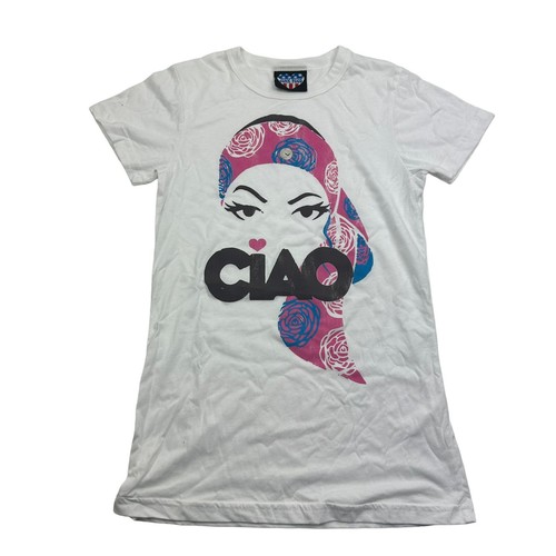 Woman's Junk Food Pink Ciao White Face Short Sleeve T-Shirt Sz Jr’s ...