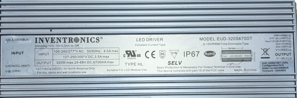 Inventronics EUD-320S670DT LED Driver 320W 100-240/277VAC | eBay