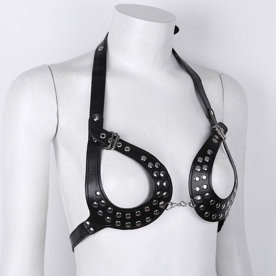 Sexy Women PU Leather Open Cup Chest Bra Body Top Harness Adjustable ...