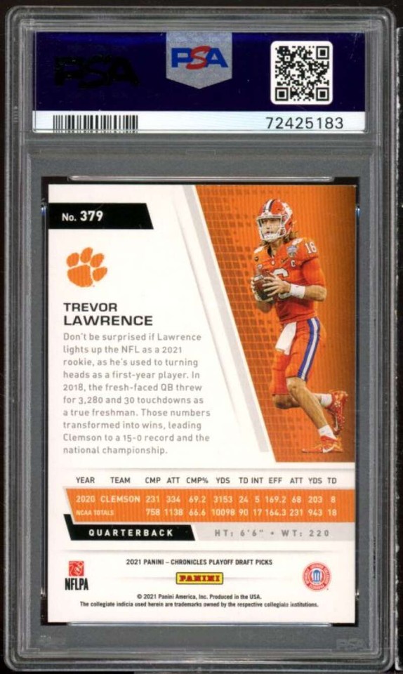 Trevor Lawrence Rookie Card 2021 Panini Chronicles Draft Picks #379 PSA ...