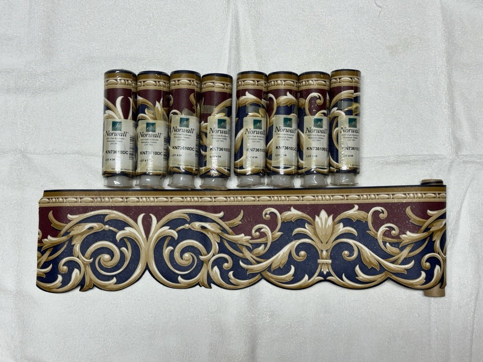 Vintage Norwall Wallpaper Border Prepasted 5 YARDS 6” Blue/Gold/Maroon ...