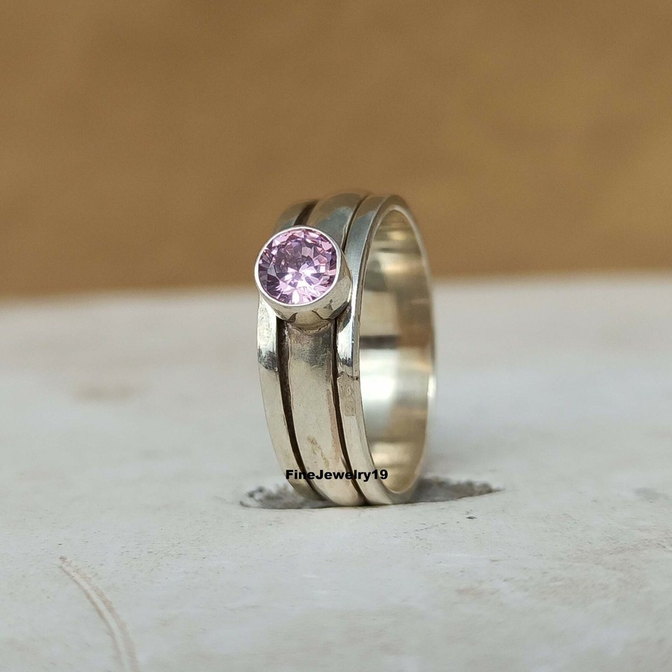 Rose Quartz Ring 925 Sterling Silver Spinner Ring Meditation Ring ...