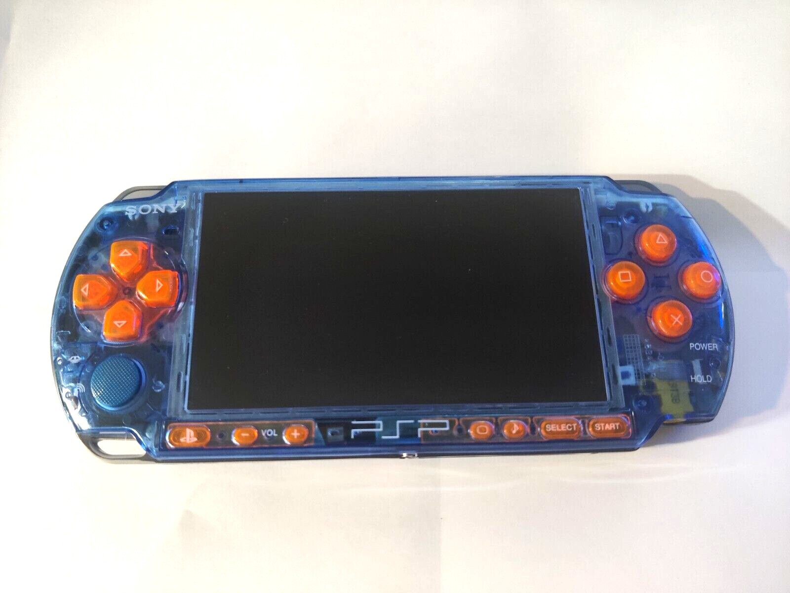 Sony PSP 3000 Console System Transparent Blue / Orange Buttons w ...