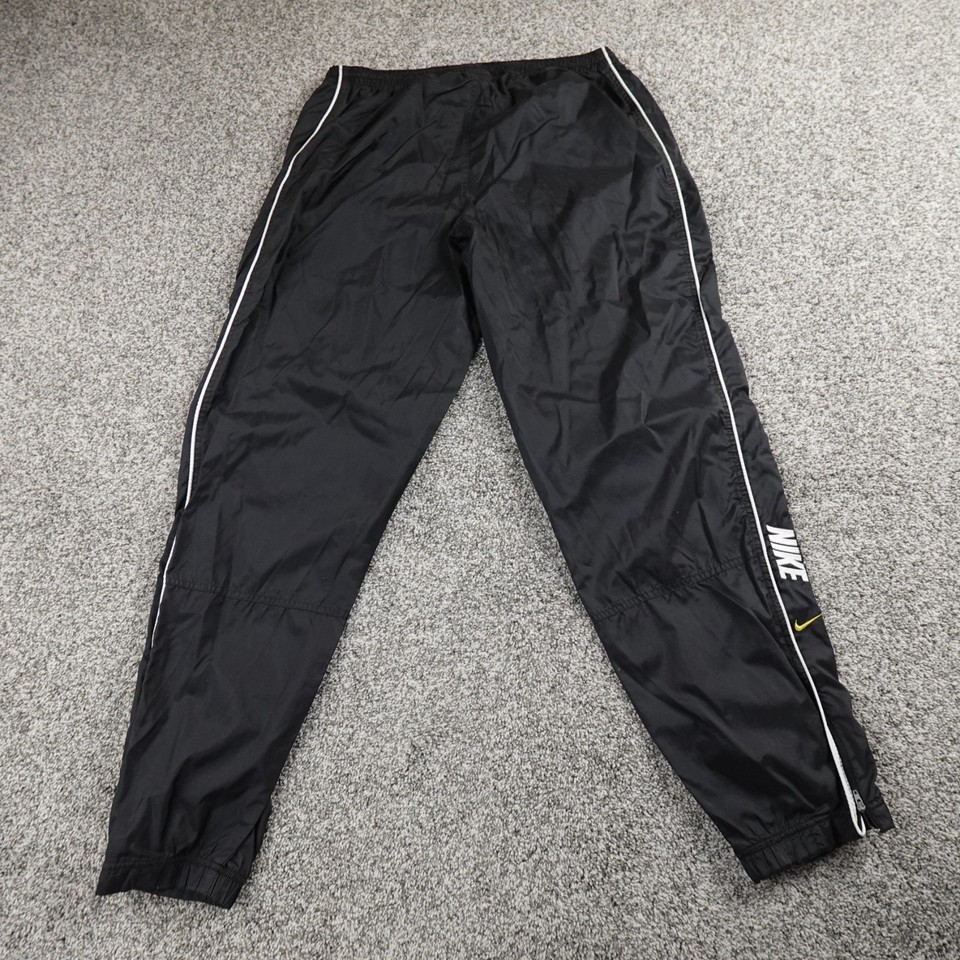 VTG Nike Pants Mens L Black Zip Drawstring Track Windbreaker Jogger Gym ...