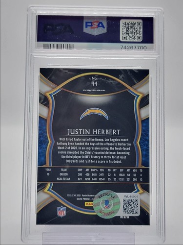 JUSTIN HERBERT 2020 SELECT CONCOURSE ROOKIE CHARGERS RC AUTO PSA 9 ...