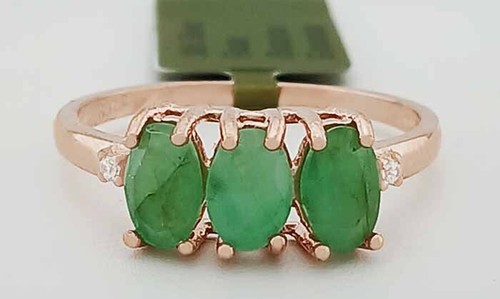 GENUINE 1.35 Cts EMERALD & LAB WHITE SAPPHIRE RING .925 SILVER (rose ...