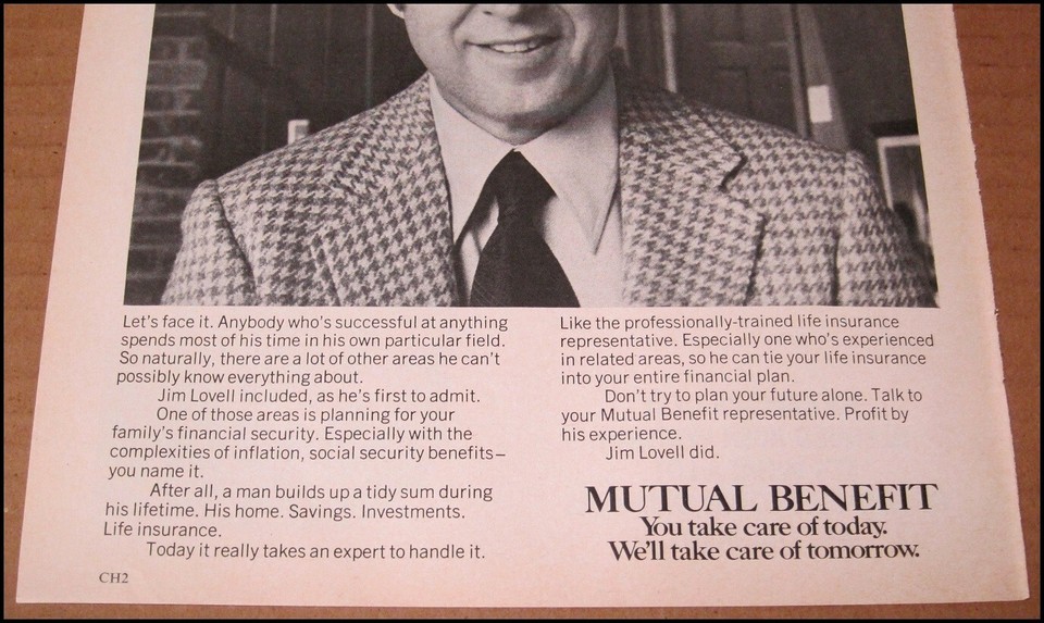 1974 Jim Lovell Mutual Benefit Life Print Ad Advertisement Apollo 13 ...